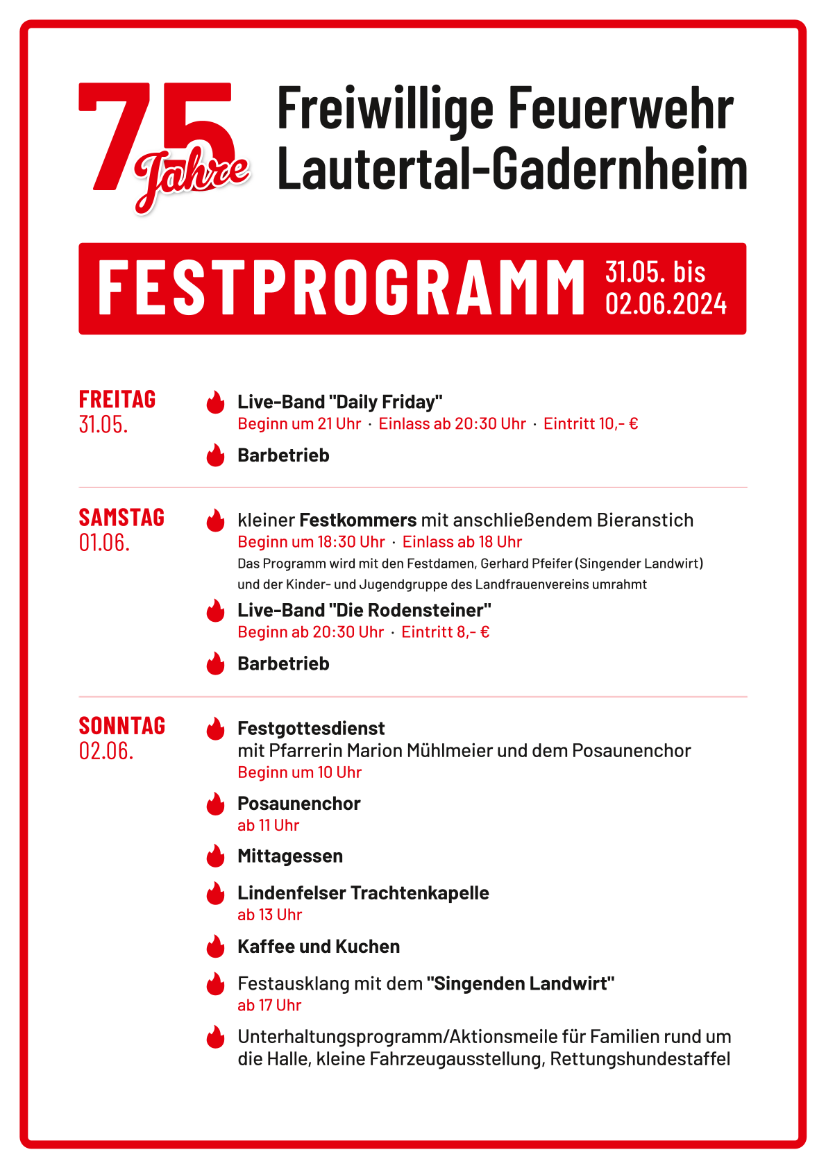 Festprogramm 75 Jahre Freiwillige Feuerwehr Lautertal - Gadernheim | Gemeinde Lautertal (Odenwald)